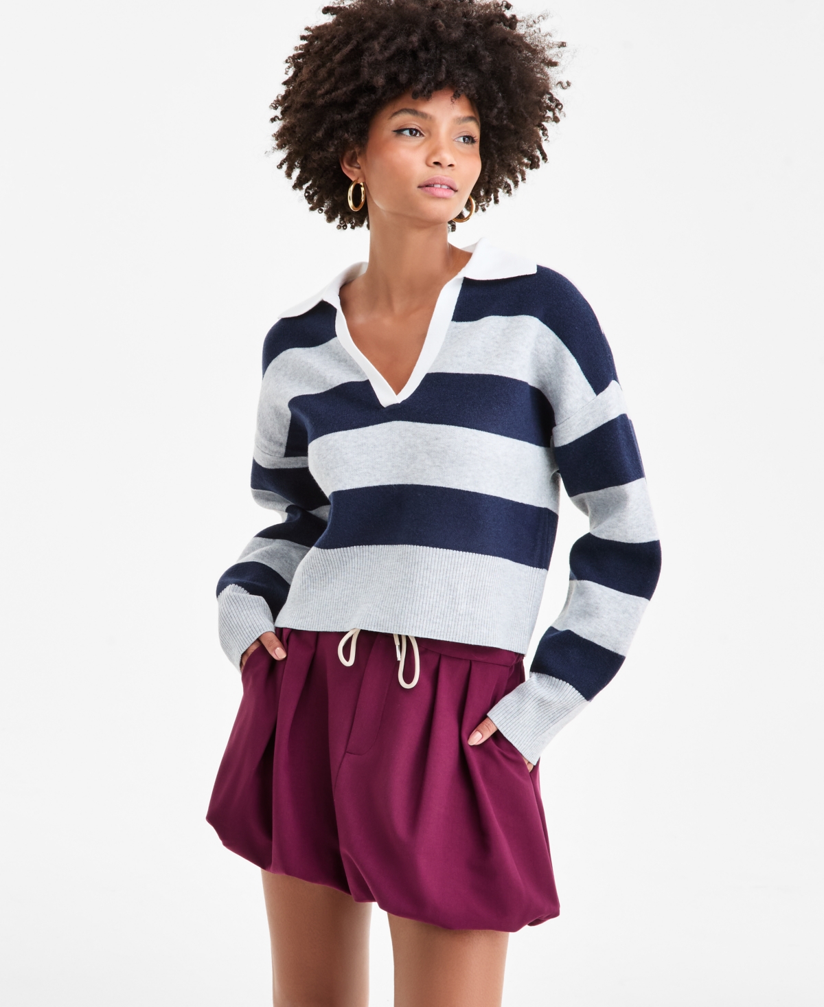 Click here for Bar Iii Womens Rugby-Stripe Polo Sweater  Macys Ex... prices
