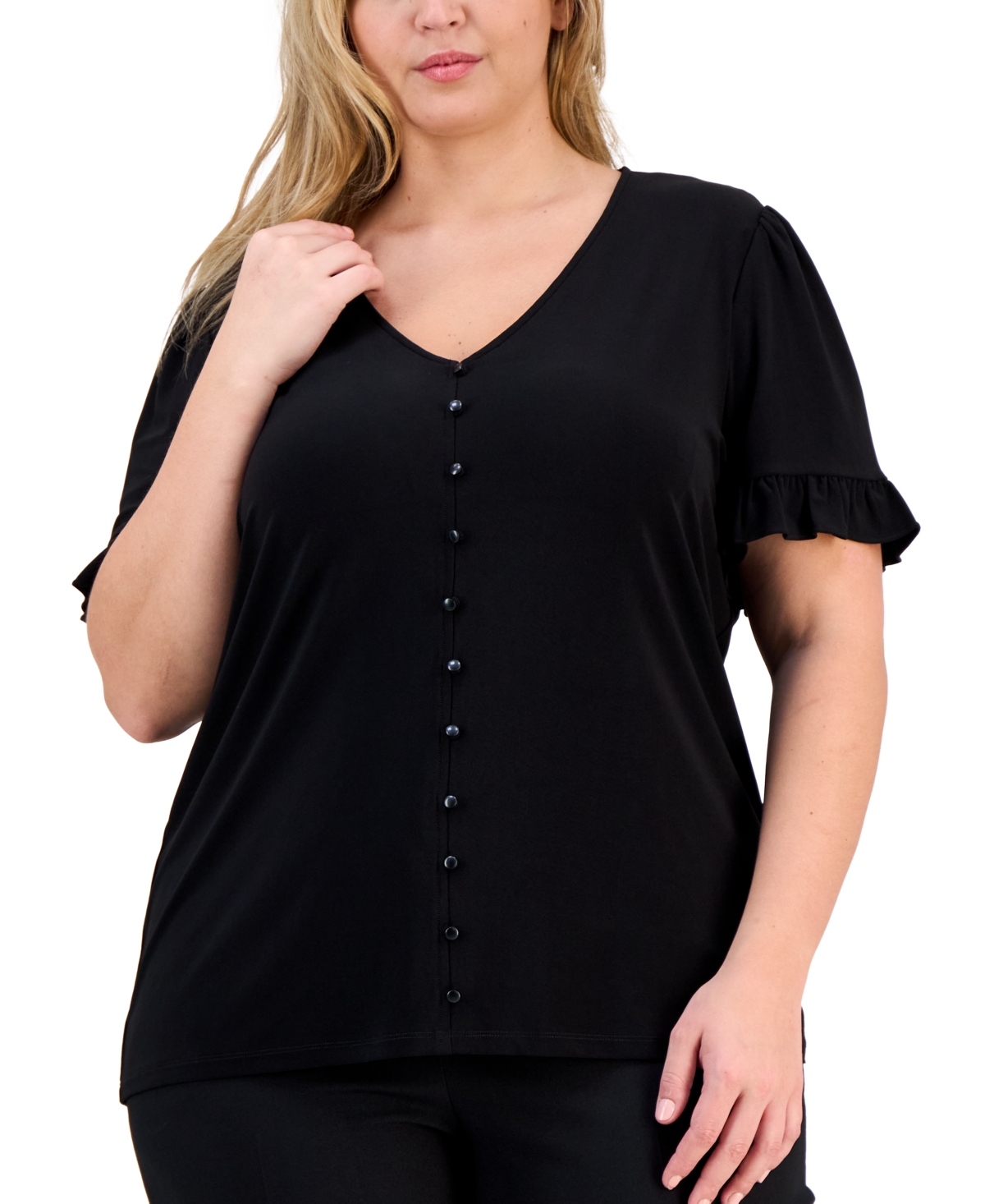Click here for Ak Anne Klein Plus Size Button-Front Flutter-Sleev... prices