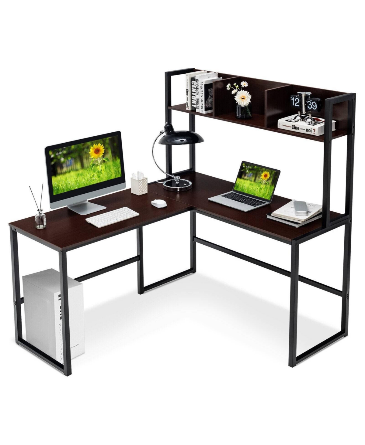 Click here for Mecale Industrial L-Shaped Desk Bookshelf 55 Inch... prices