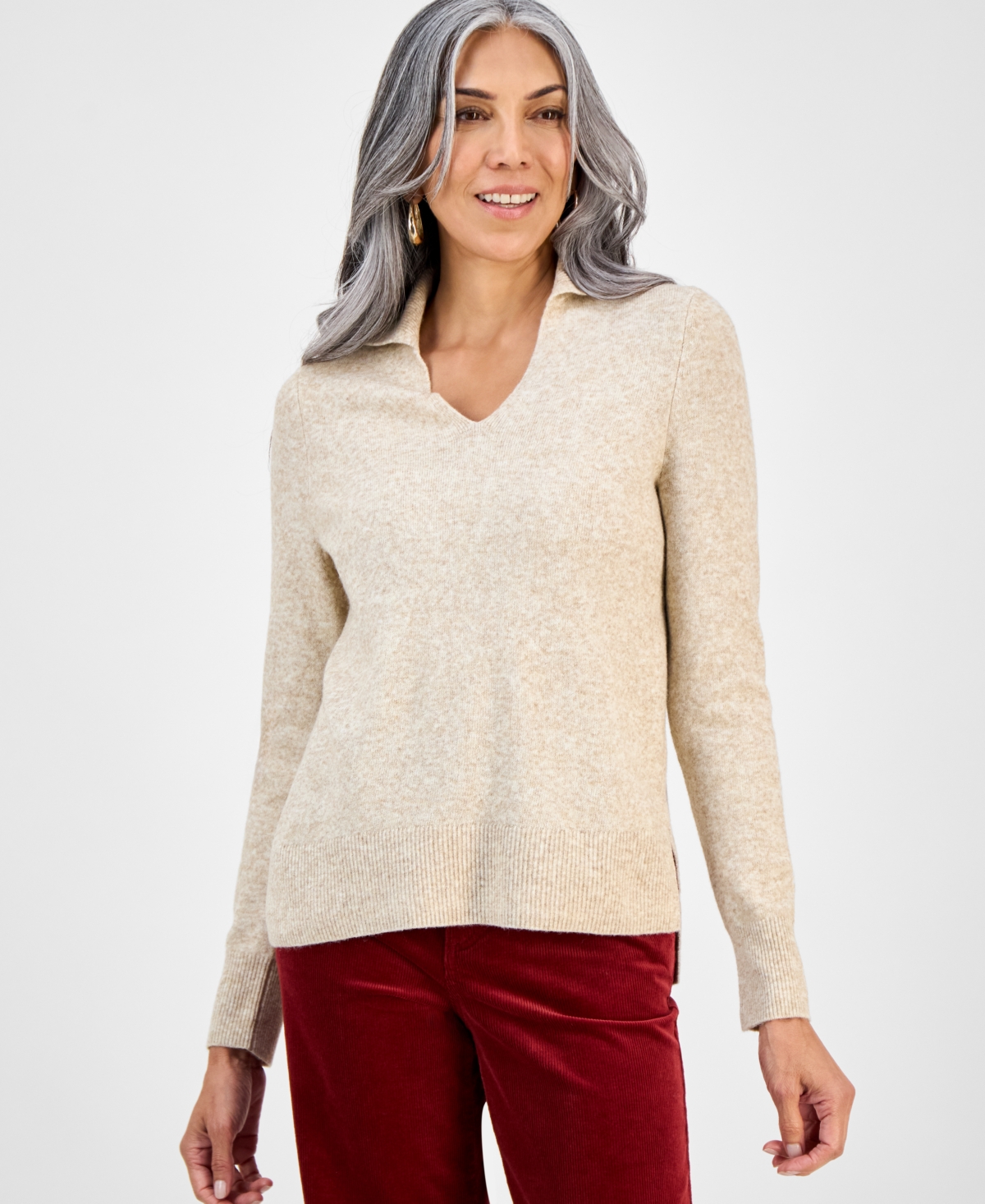 Click here for Style & Co Womens Luxsoft Johnny-Collar Sweater  M... prices
