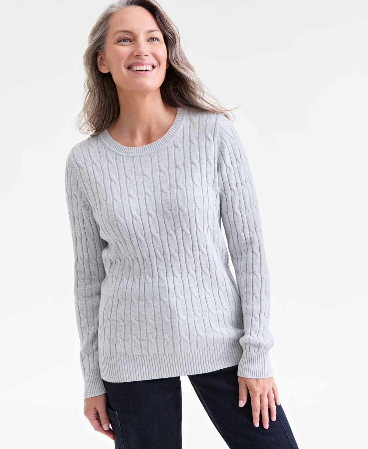 Click here for Style & Co Womens Cotton Cable-Knit Crewneck Sweat... prices