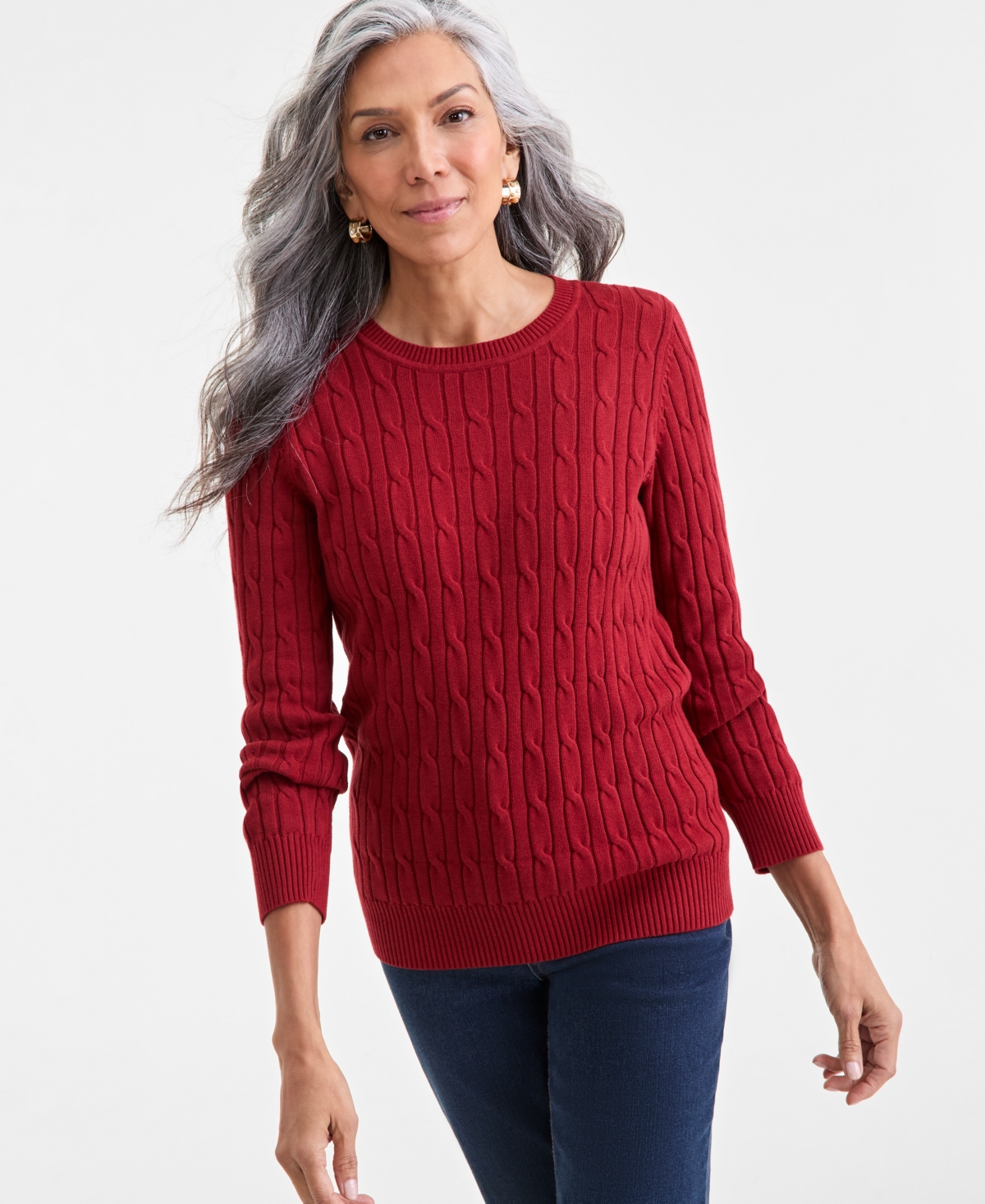 Click here for Style & Co Womens Cotton Cable-Knit Crewneck Sweat... prices