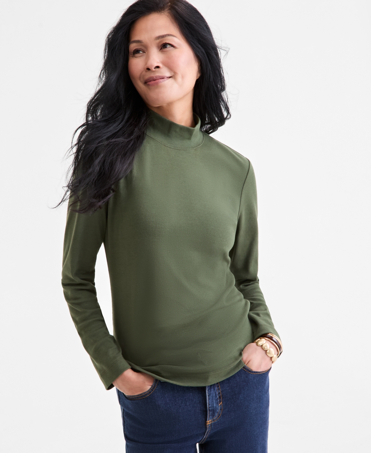 Click here for Style & Co Petite Mock-Neck Cotton Long-Sleeve T-S... prices
