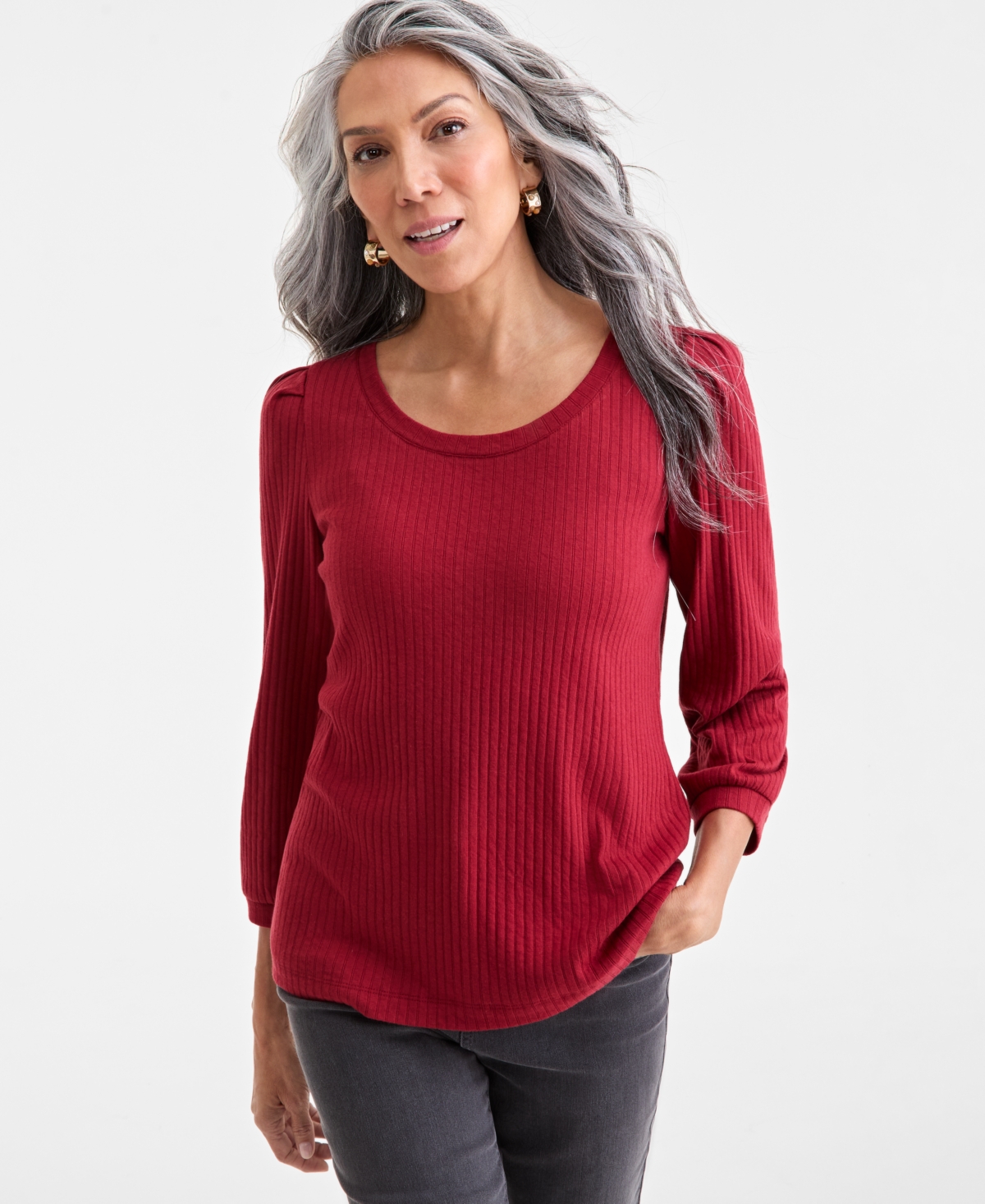 Click here for Style & Co Womens Scoop-Neck Long-Sleeve Ribbed Kn... prices