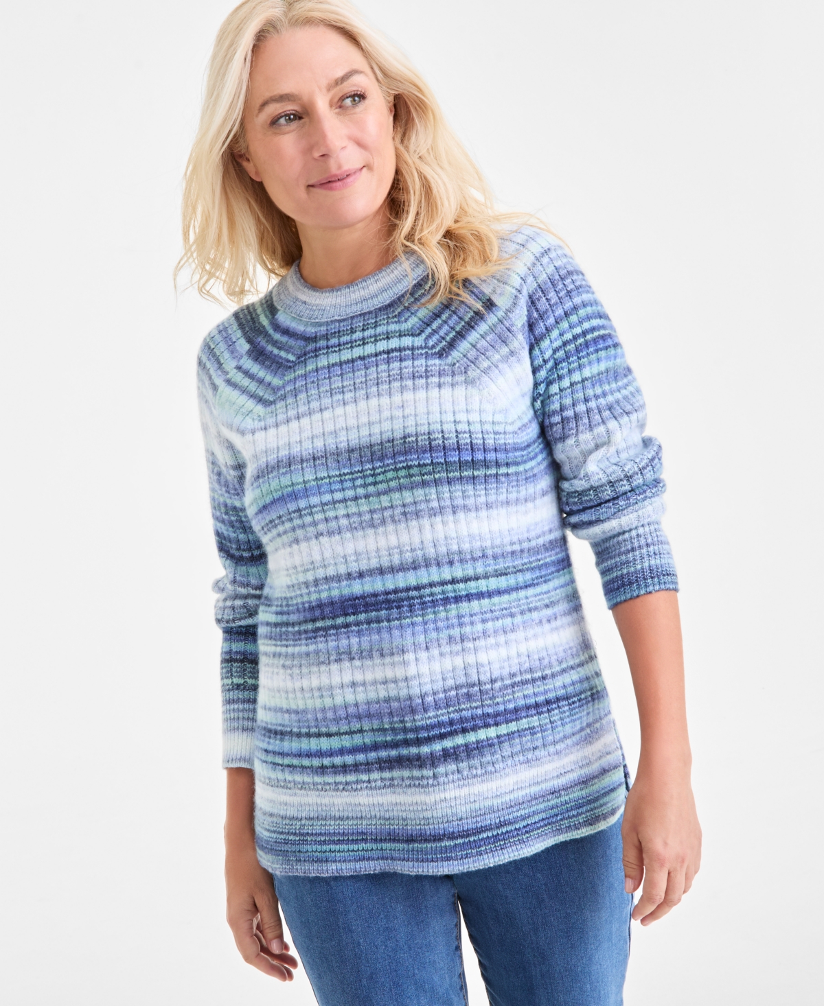 Click here for Style & Co Womens Space-Dye Long-Sleeve Crewneck S... prices