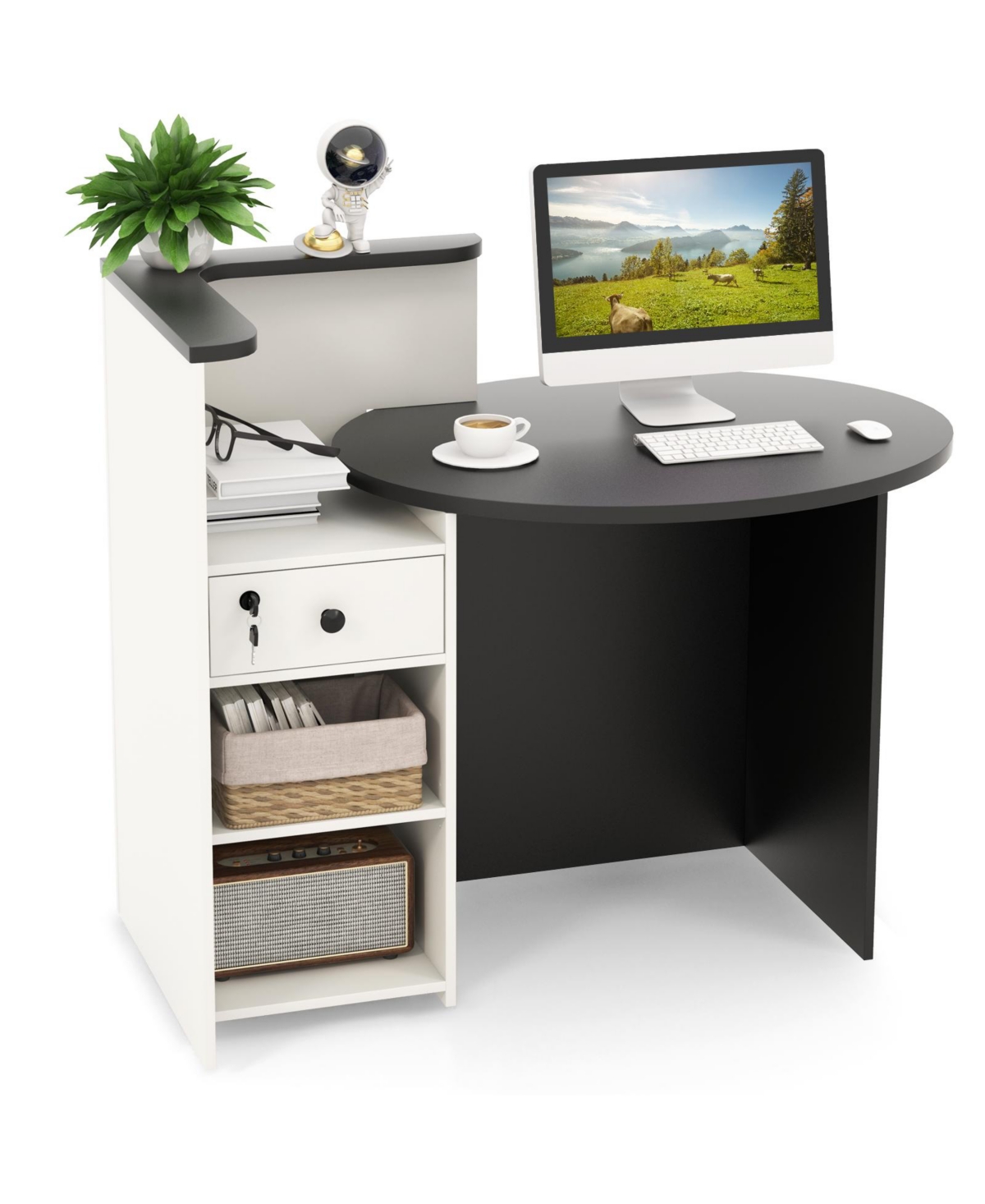 Click here for Mecale Front Reception Office Desk with Open Shelf... prices