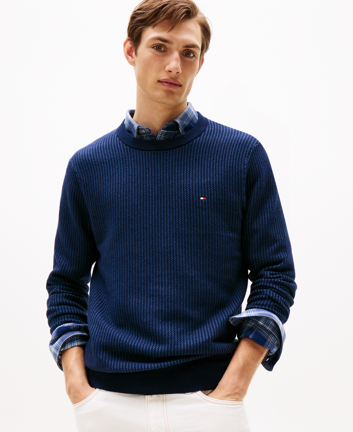 Click here for Tommy Hilfiger Mens Crewneck Two-Tone Cotton Cashm... prices