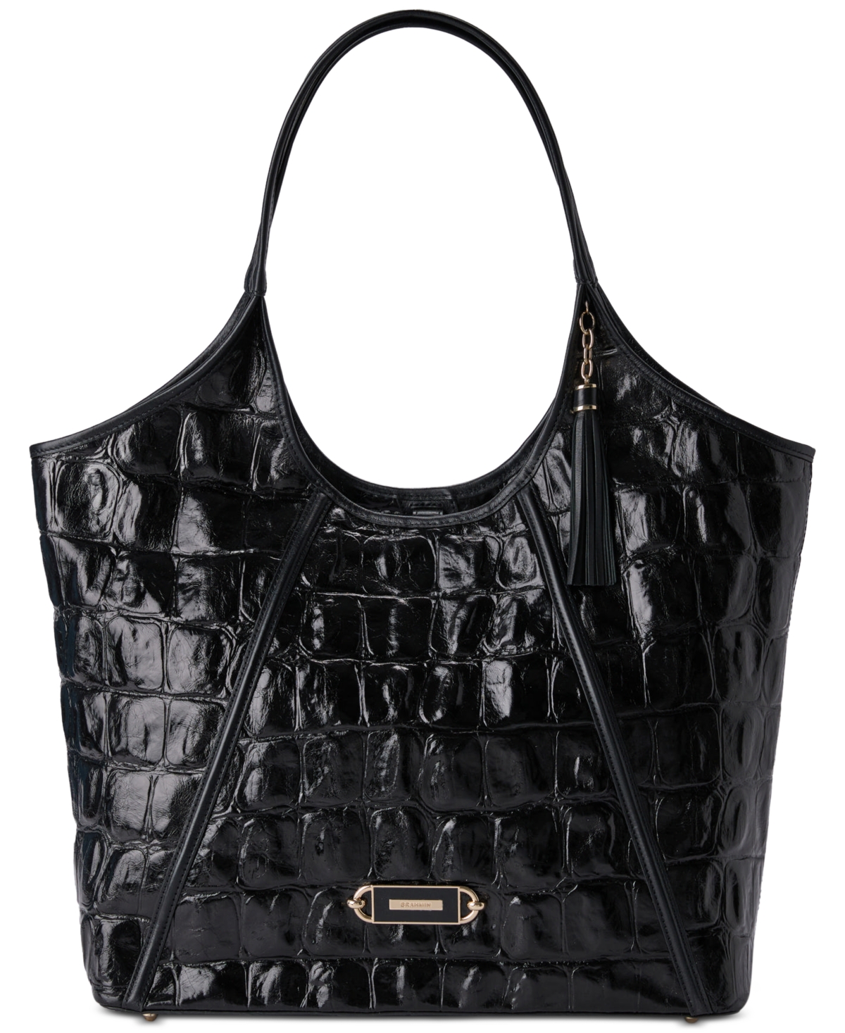 Click here for Brahmin Iona Medium Leather Tote Bag - Black Castl... prices