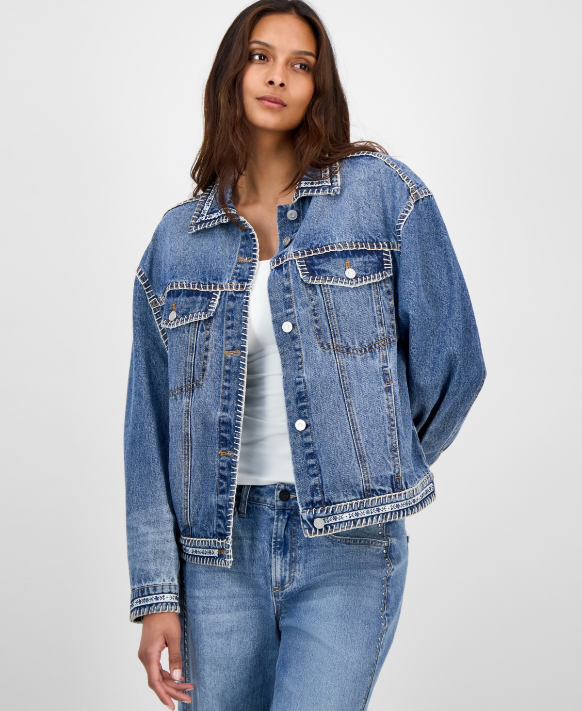 Click here for And Now This Petite Whipstitch Denim Jacket  Macys... prices