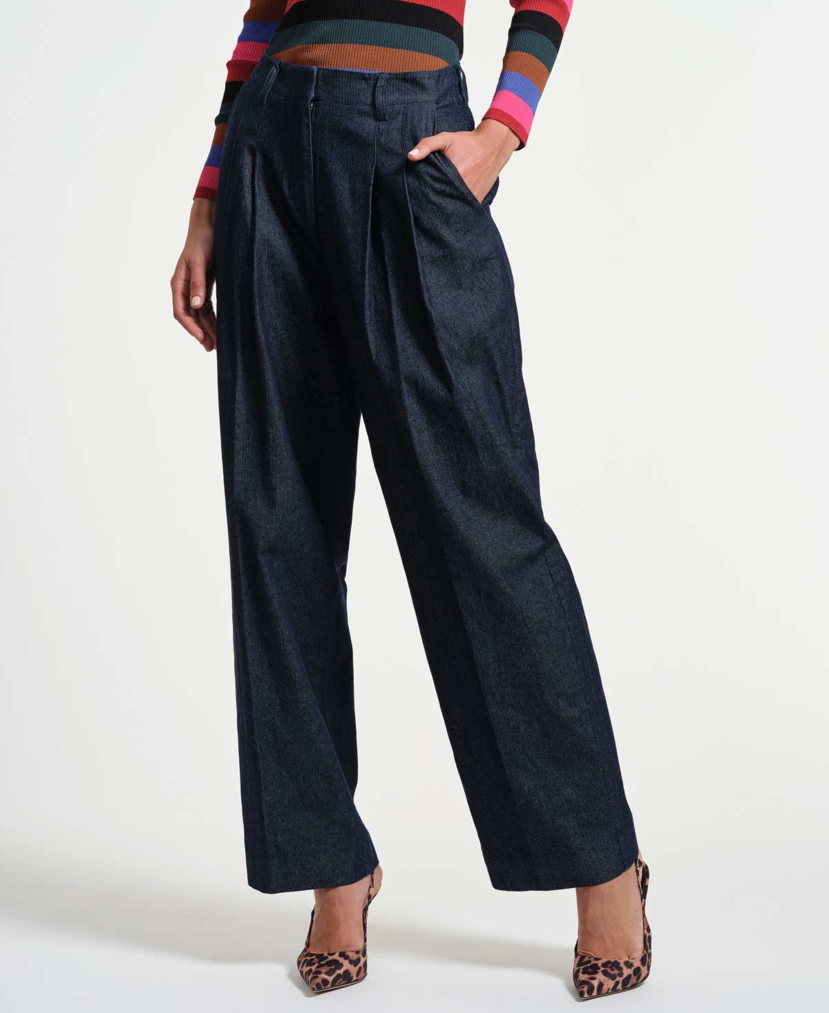 Click here for Isaac Mizrahi Womens Pleated Wide Leg Denim Pants... prices