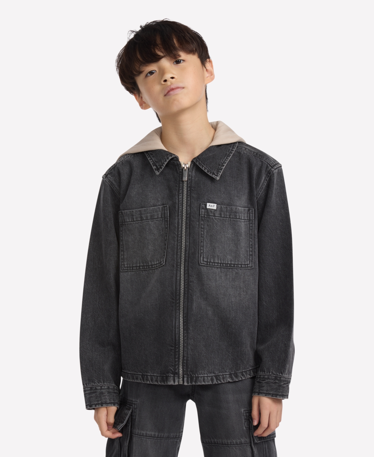 Click here for abercrombie kids Boys Hooded Zip Denim Jacket - Vi... prices
