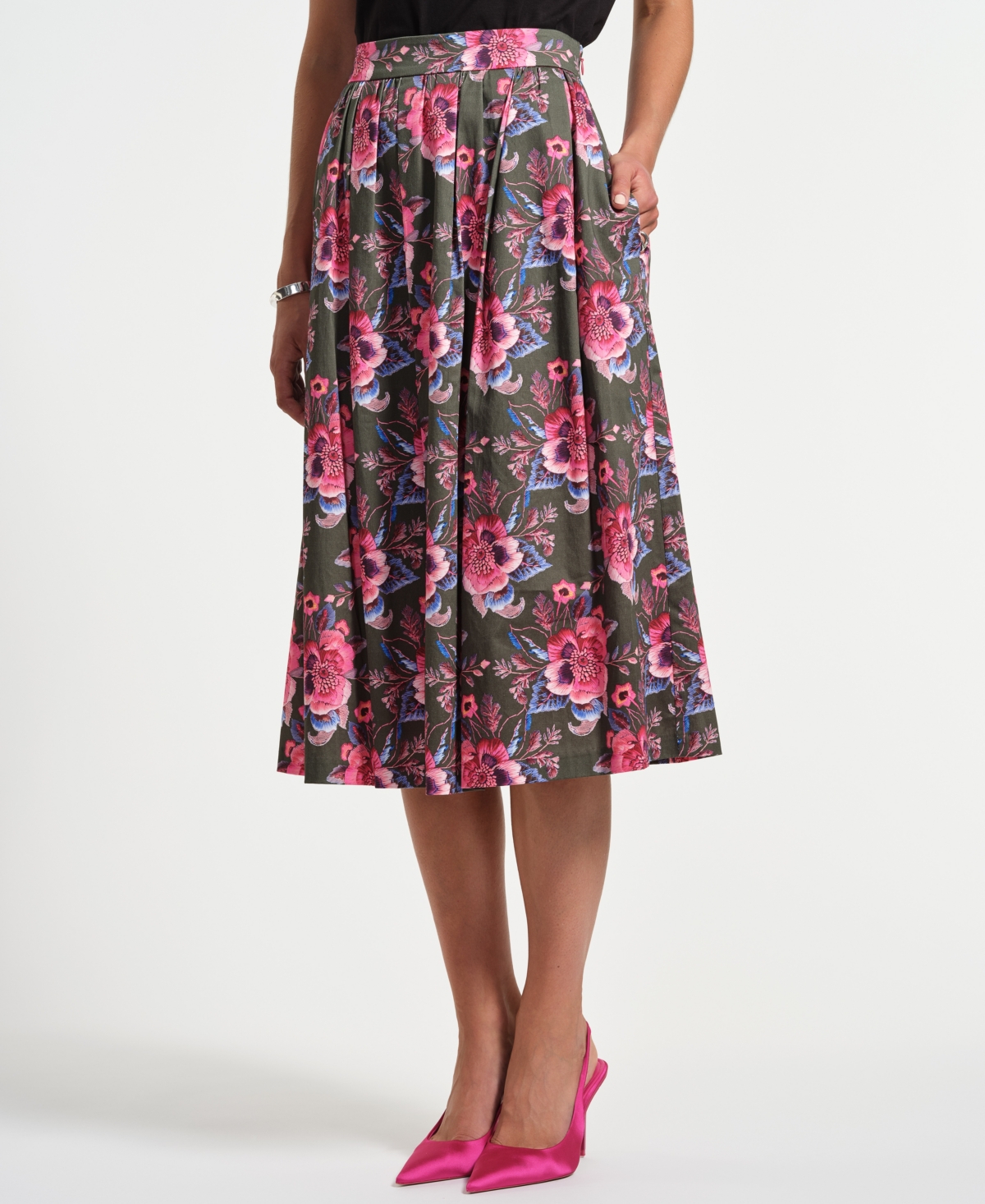 Click here for Isaac Mizrahi Womens Sateen Midi Full Skirt - Trom... prices