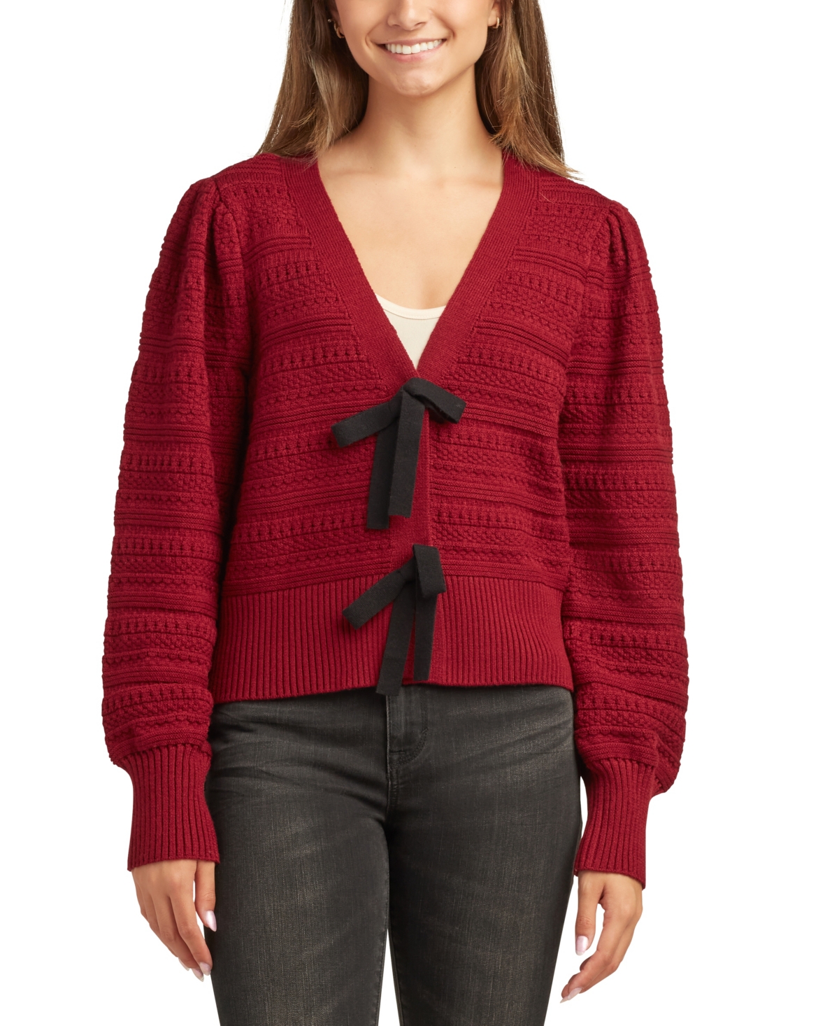 Click here for Bcx Juniors V-Neck Bow-Trim Long-Sleeve Cardigan -... prices