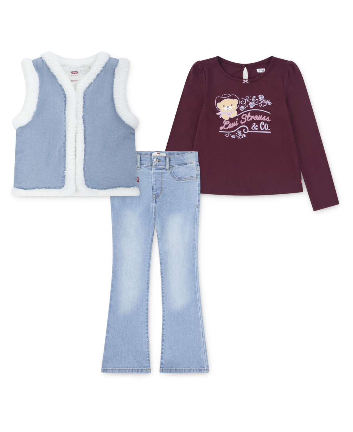 Click here for Levis Little Girls 3-Piece Sherpa Vest  Round Neck... prices