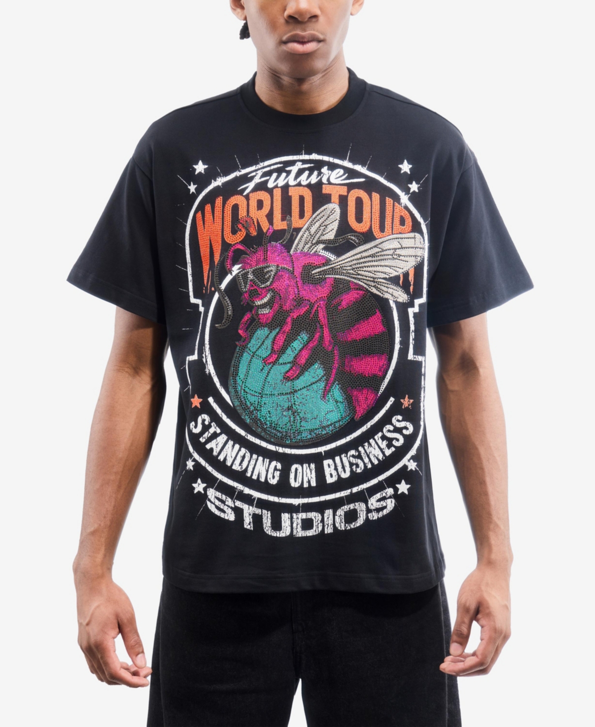 Click here for Heads Or Tails Mens Oversized Rhinestone Graphic T... prices