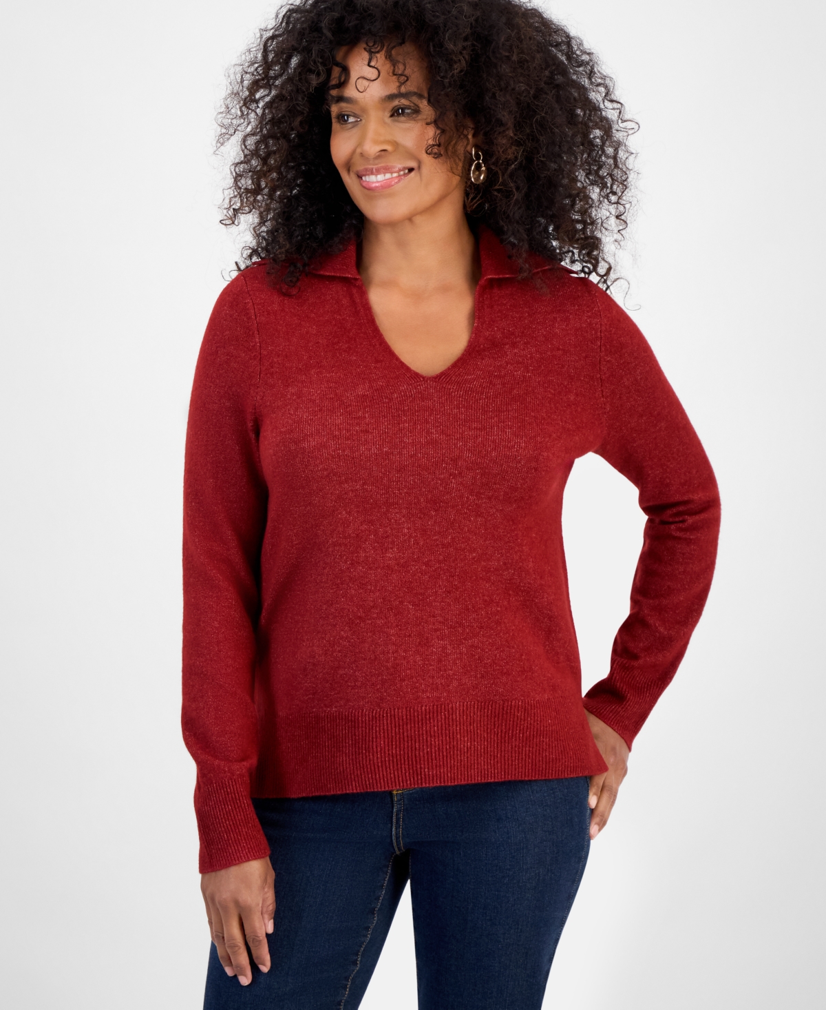Click here for Style & Co Womens Luxsoft Johnny-Collar Sweater  M... prices