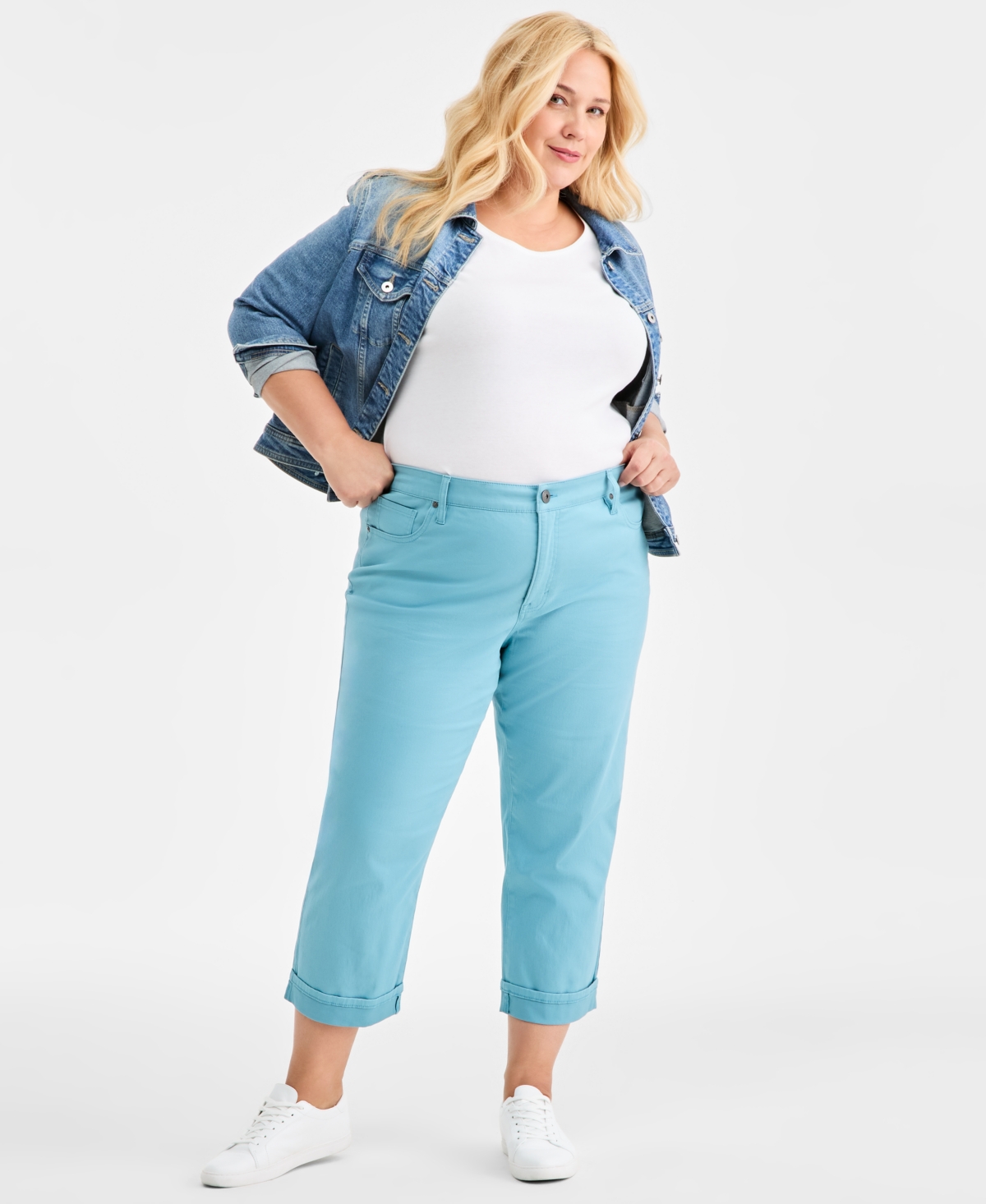 Click here for Style & Co Plus Size Curvy Roll-Cuff Capri Jeans... prices