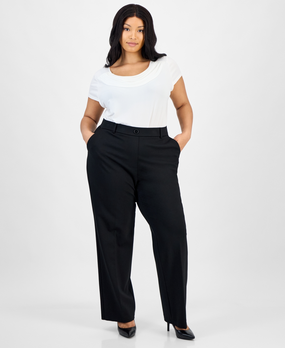 Click here for Kasper Plus Size High Rise Straight Leg Pants - Bl... prices
