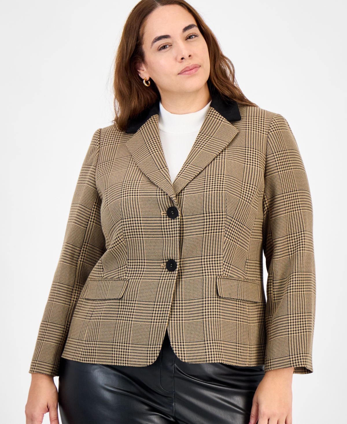 Click here for Kasper Plus Size Plaid Elbow-Patch Two-Button Jack... prices