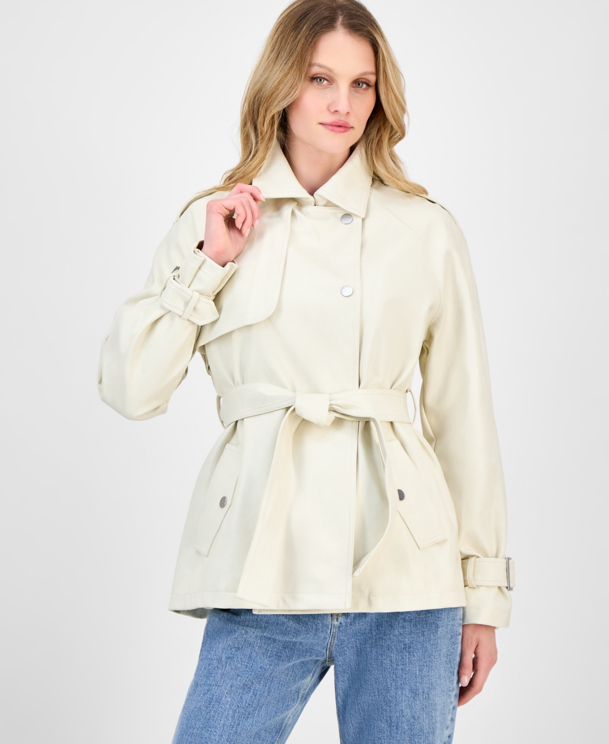 Click here for Guess Womens Marika Faux Leather Trench Coat - Mut... prices