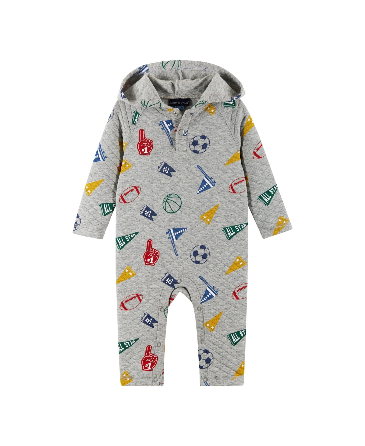 Click here for Andy & Evan Baby Boys Hooded Varsity Printed Rompe... prices