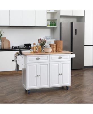 Halifax North America White Kitchen Helper Rolling Island Cart With Drop Leaf Top