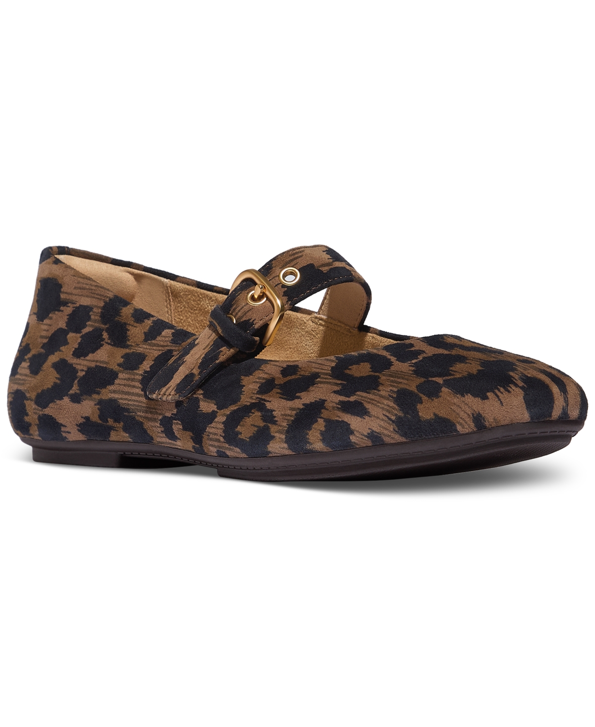 FitFlop Womens Delicato Leopard Suede Mary Jane Flats - Chocolate Mix