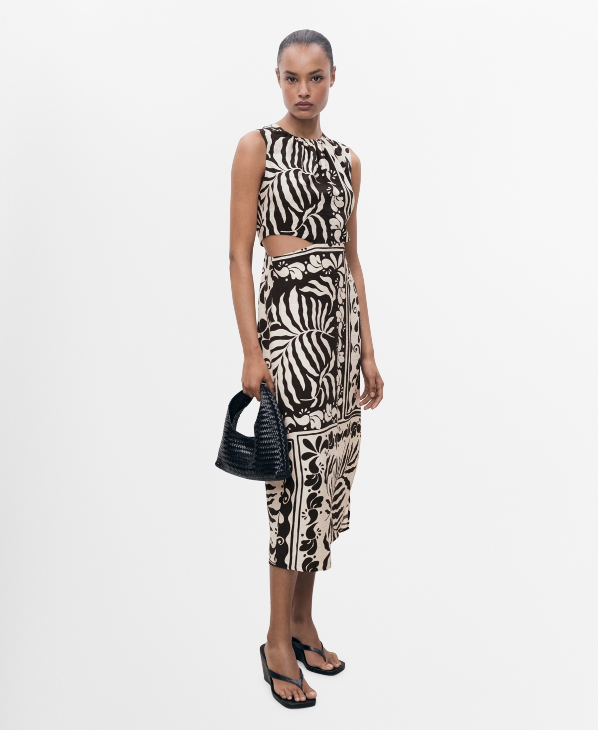 Click here for Mango Womens Cut-Out Midi Dress - Black prices