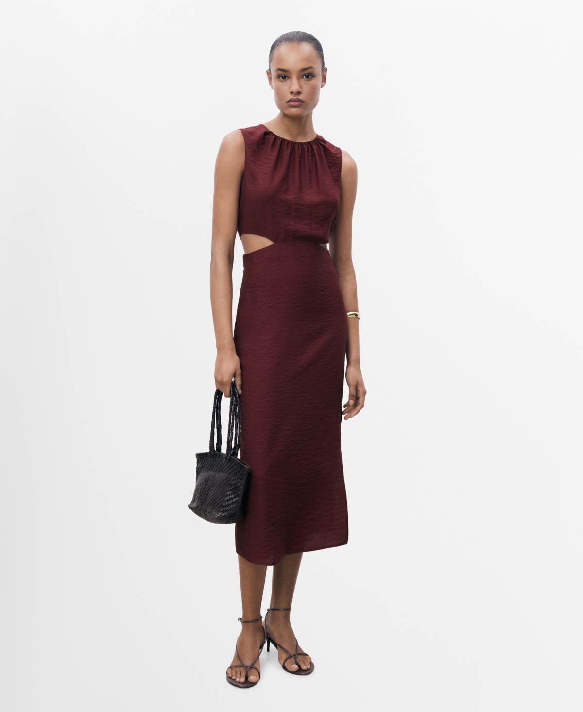 Click here for Mango Womens Cut-Out Midi Dress - Maroon prices
