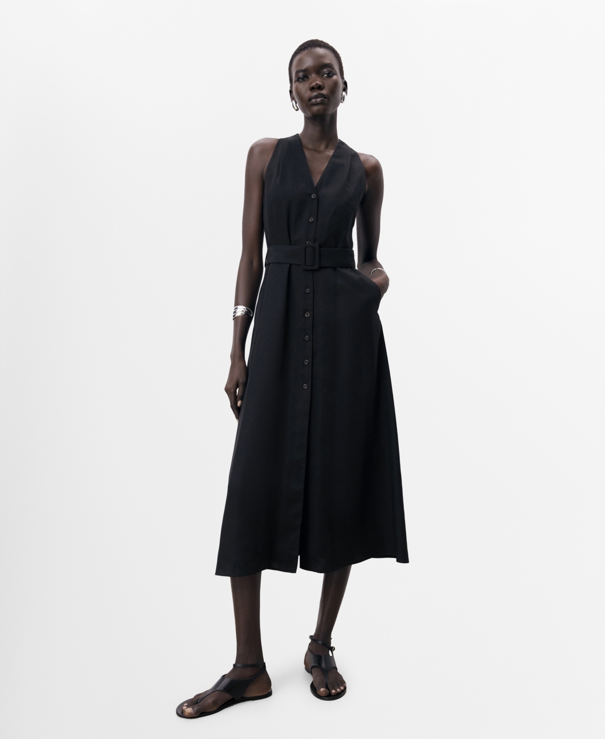 Click here for Mango Womens Belted Lyocell Dress - Black prices