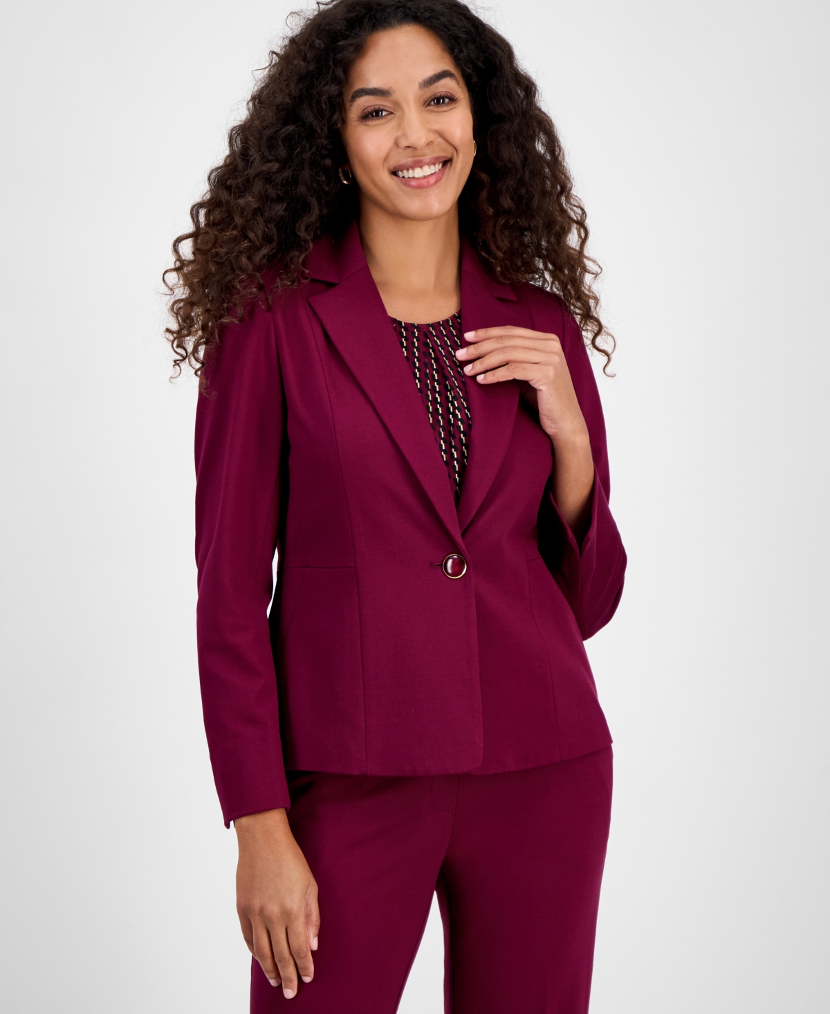Click here for Kasper Compression One-Button Long-Sleeve Jacket... prices