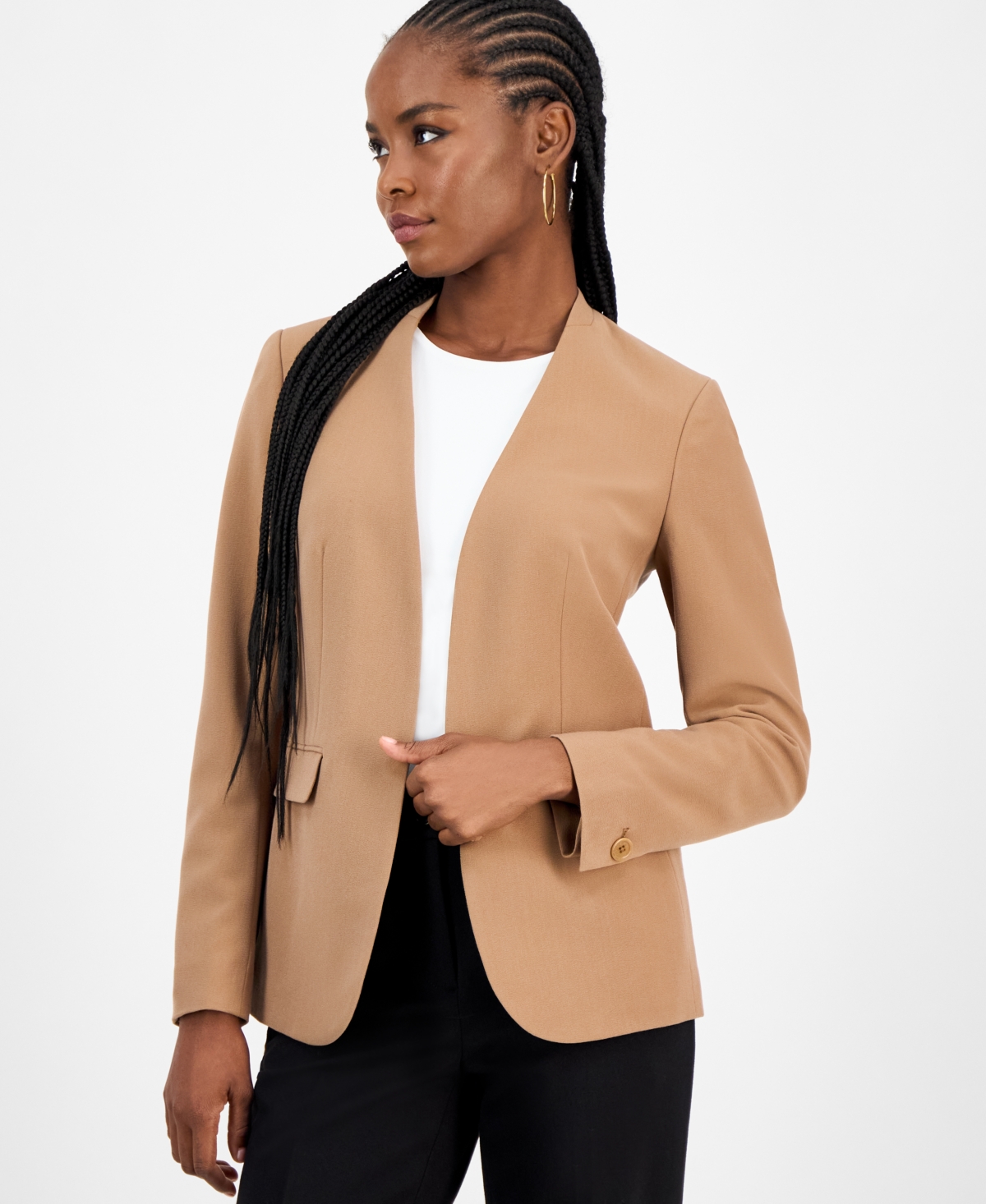 Click here for Bar Iii Womens Collarless Open-Front Blazer  Creat... prices
