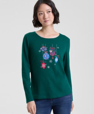 Click here for Holiday Lane Womens Ornaments Long Sleeve Top S 4x... prices