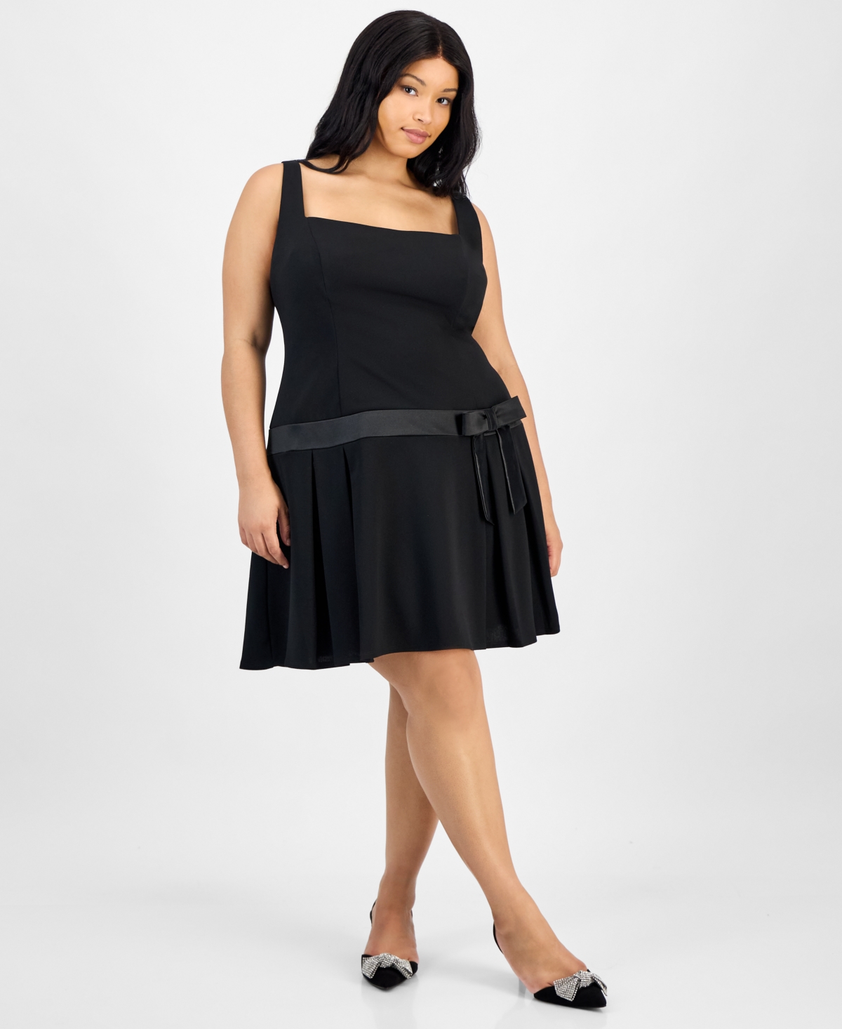 Click here for B Darlin Trendy Plus Size Drop-Waist Bow Mini Dres... prices