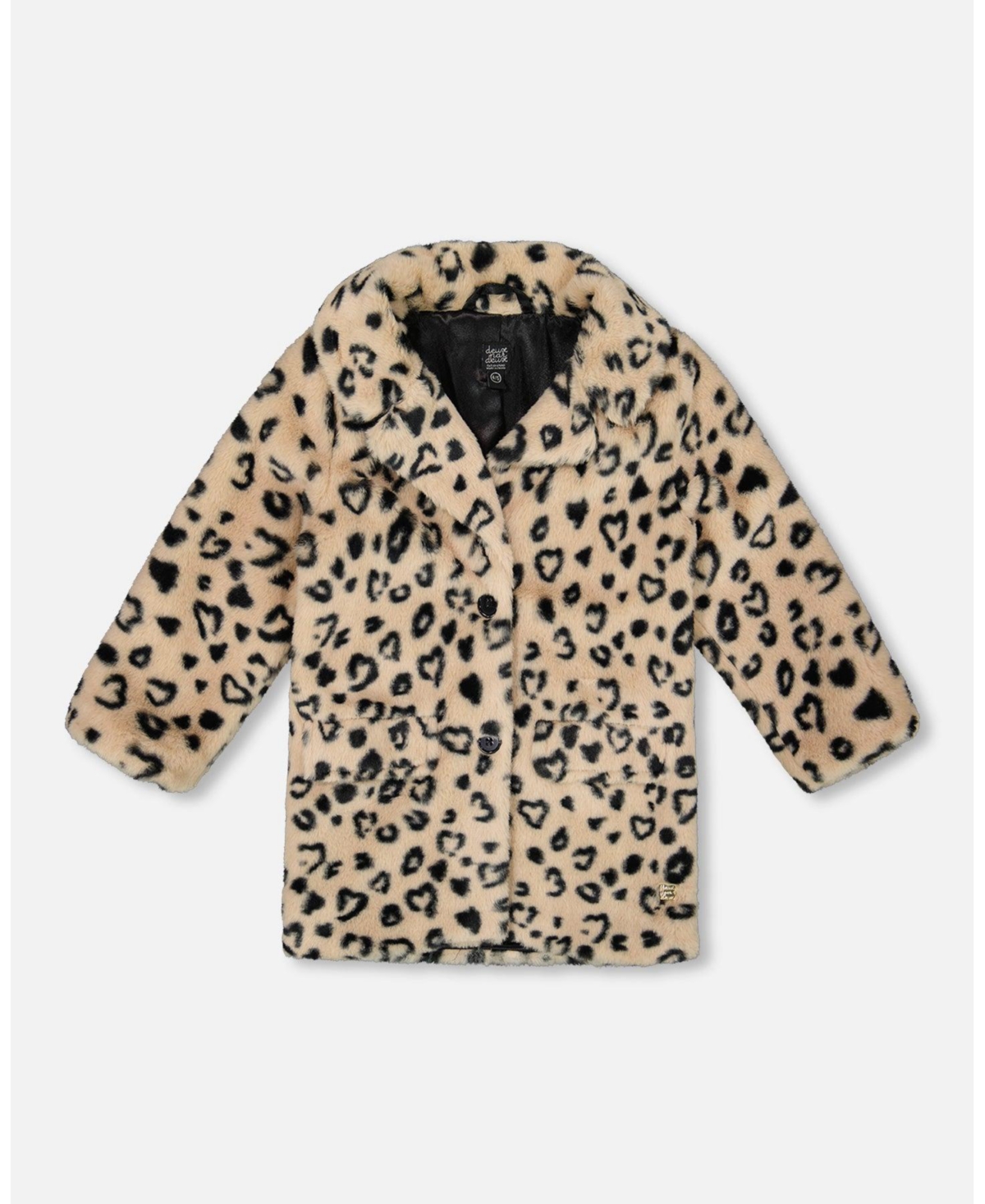 Click here for Deux par Deux Girl Printed Fake Fur Long Coat Blac... prices