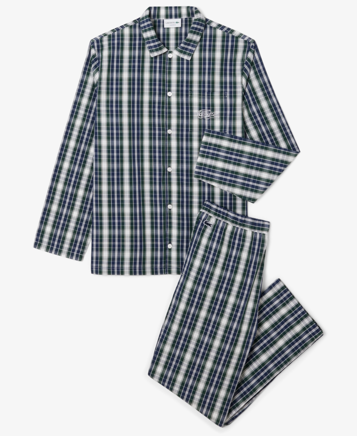 Click here for Lacoste Mens Woven Pajama Set - Sinople/Navy Blue/... prices