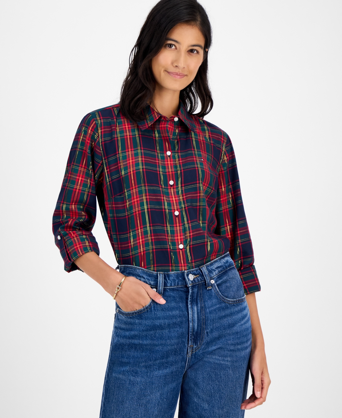 Click here for Tommy Hilfiger Womens Tartan Utility Shirt - Sky C... prices