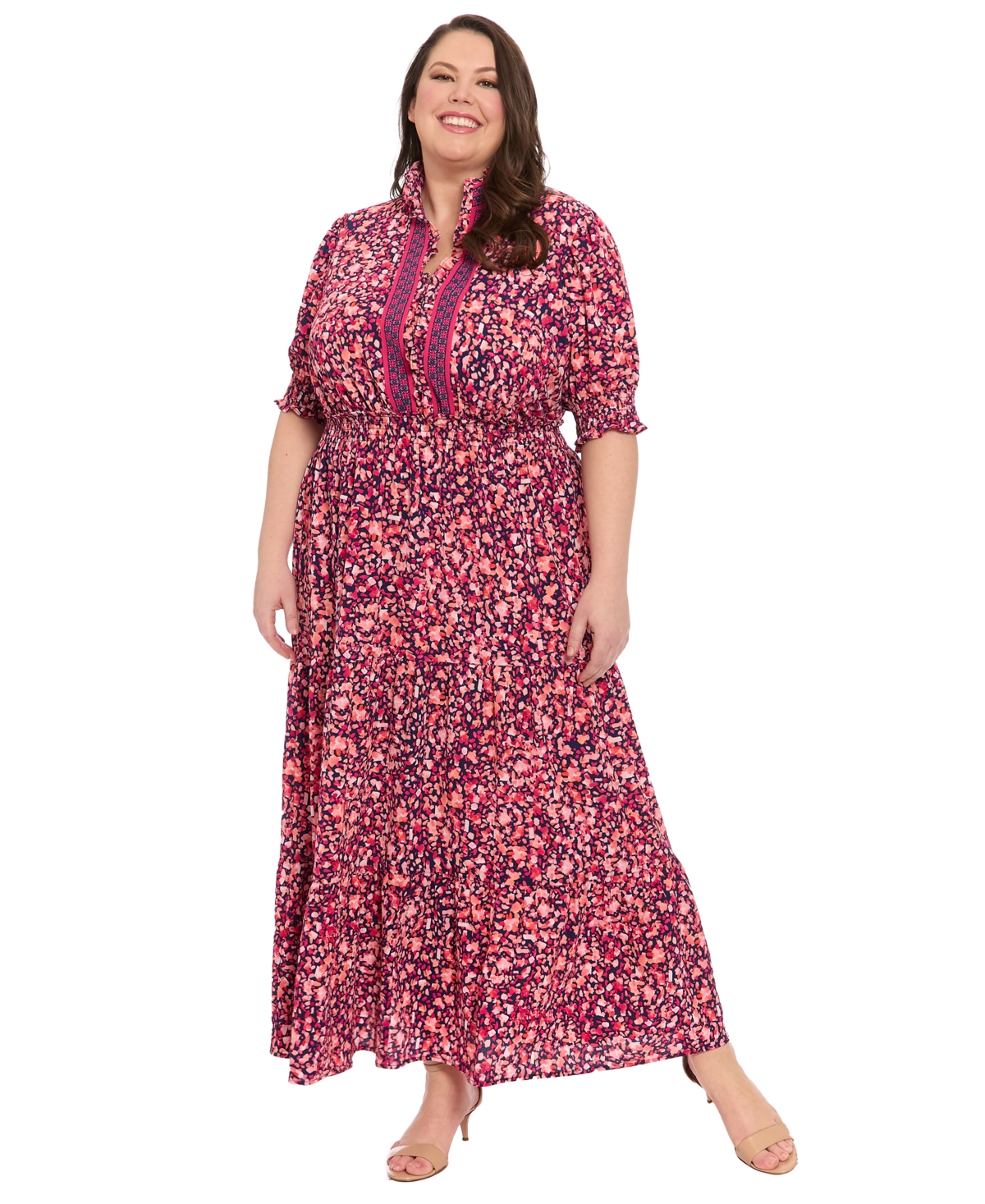 Click here for London Times Plus Size Ruffle Neck Long Dress - Ro... prices