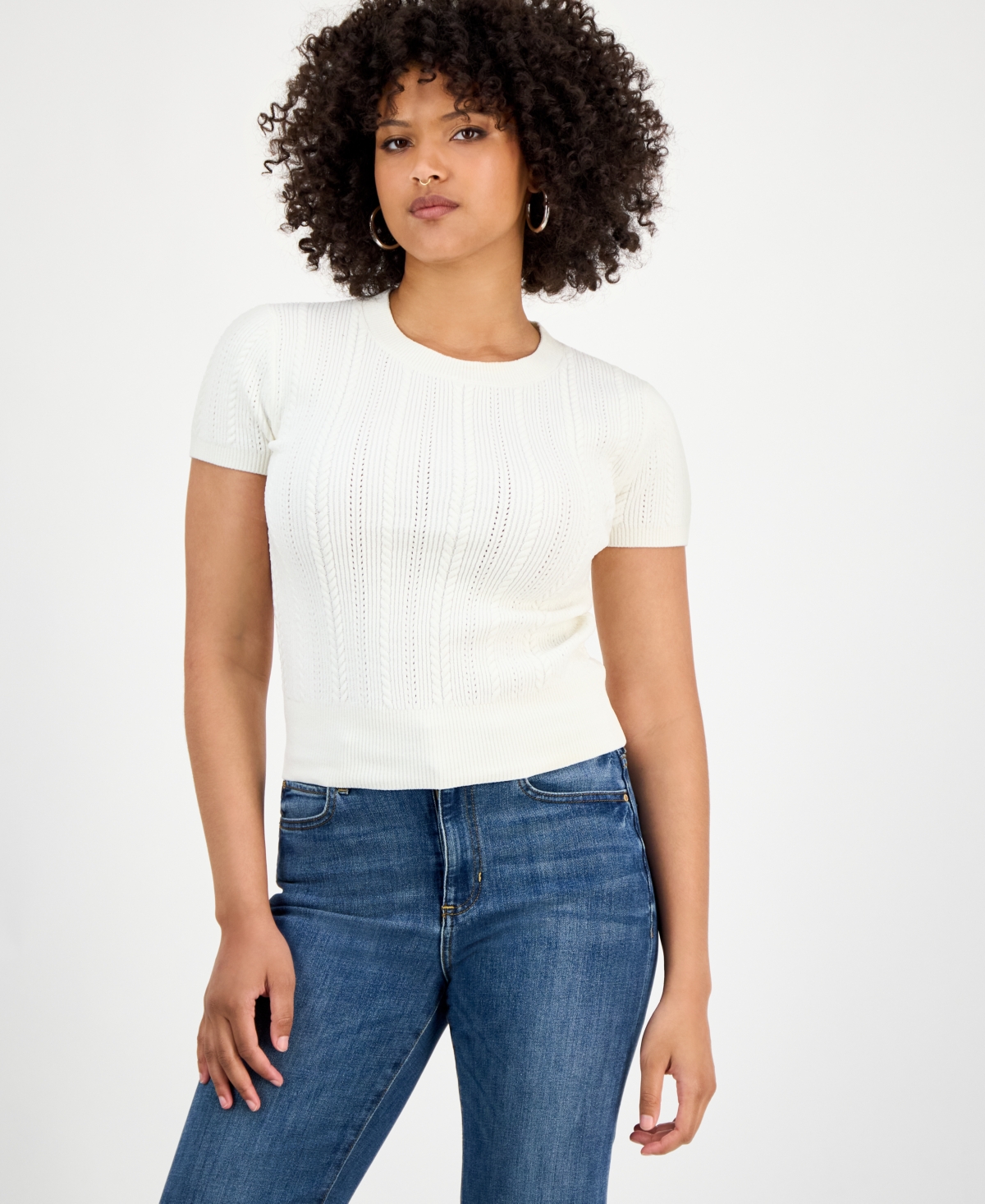 Click here for Guess Womens Marcie Chenille Cable Sweater - Dove... prices