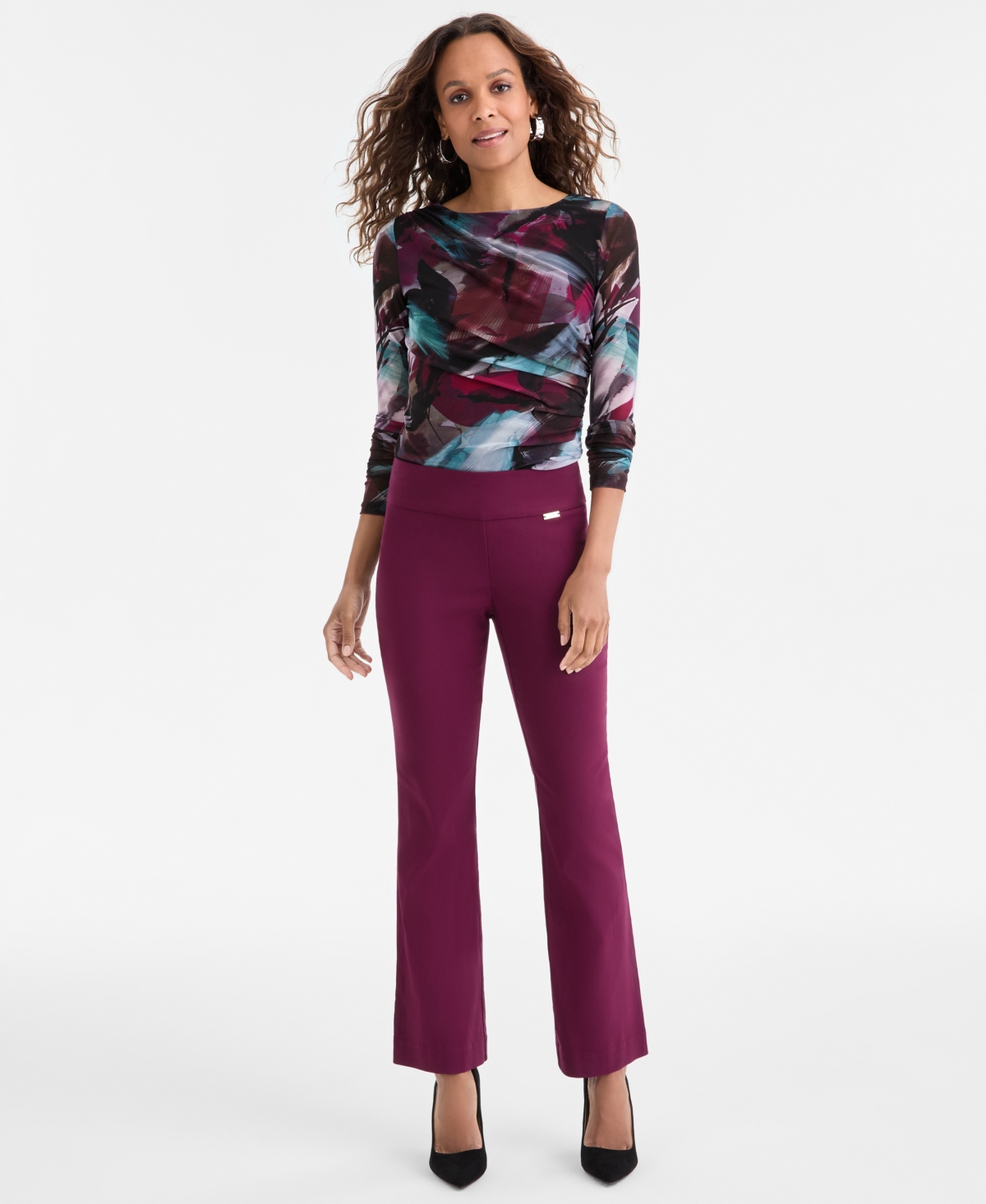 I.n.c. International Concepts Petite Mid-Rise Bootcut Pants  Petite & Petite Short  Created for Macys - Berried Treasur