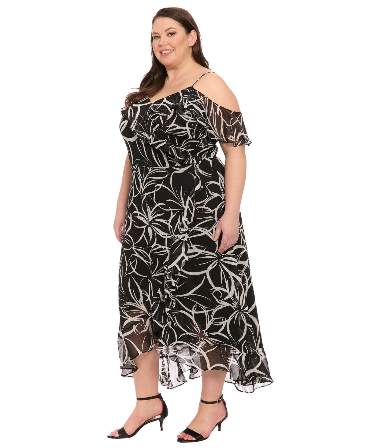 Click here for London Times Plus Size Printed Cold-Shoulder Ruffl... prices