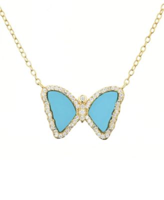 Kamaria Mini Butterfly Necklace With Turquoise In 14k Gold Plated Sterling Silver