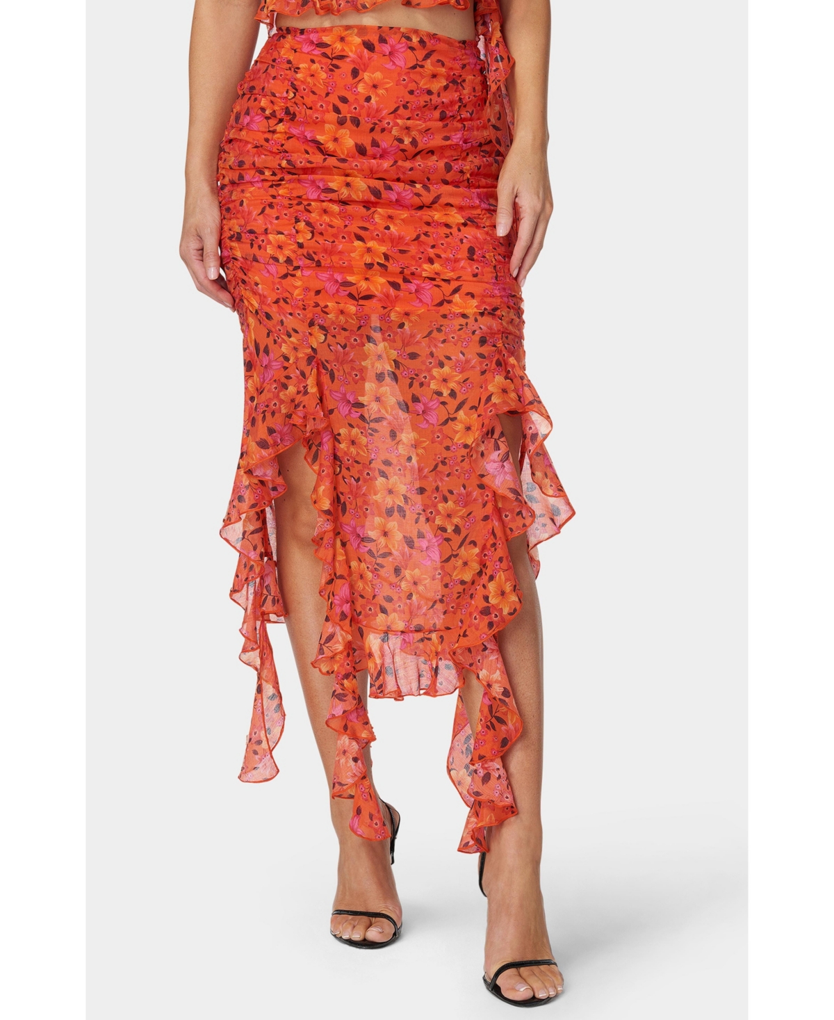 Click here for Bebe Ruffle Fringe Skirt - Vibrant desert flowers... prices