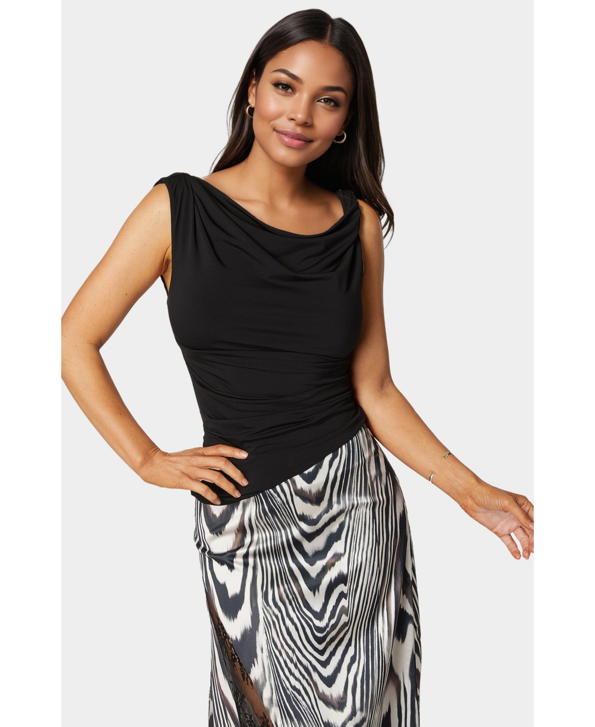 Click here for Bebe Womens Drape Knit Top - Black prices