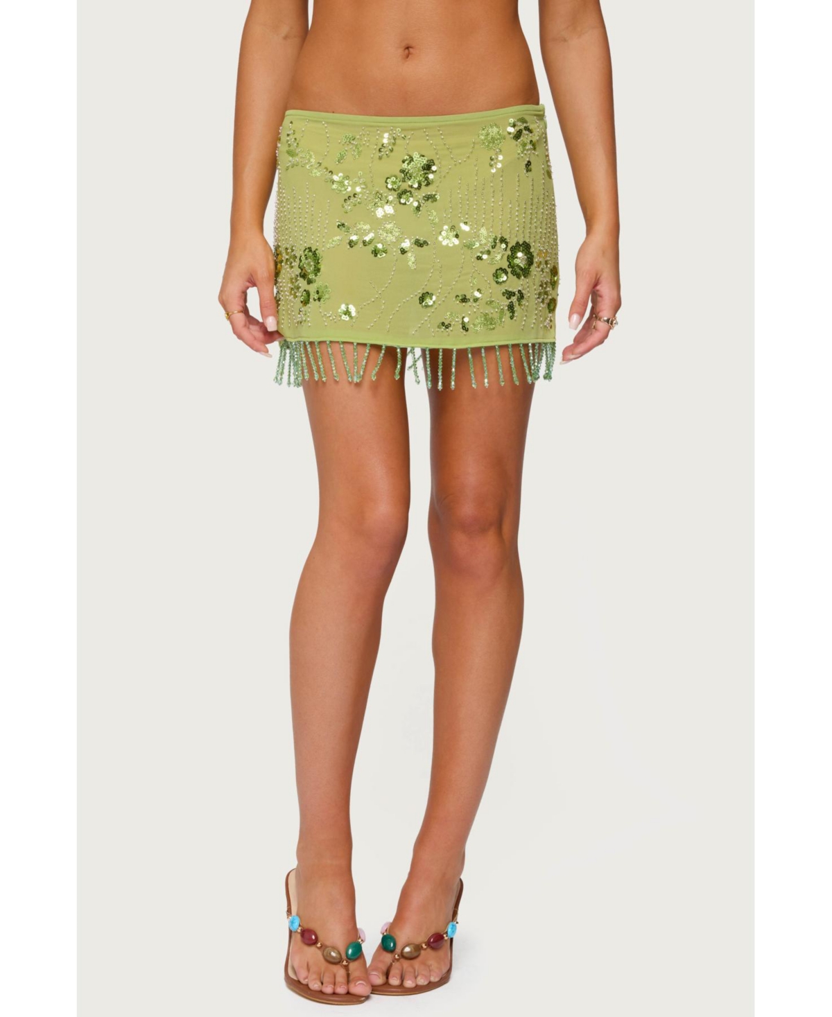 Click here for Edikted Womens Sheer Sequin Bead Fringed Mini Skir... prices