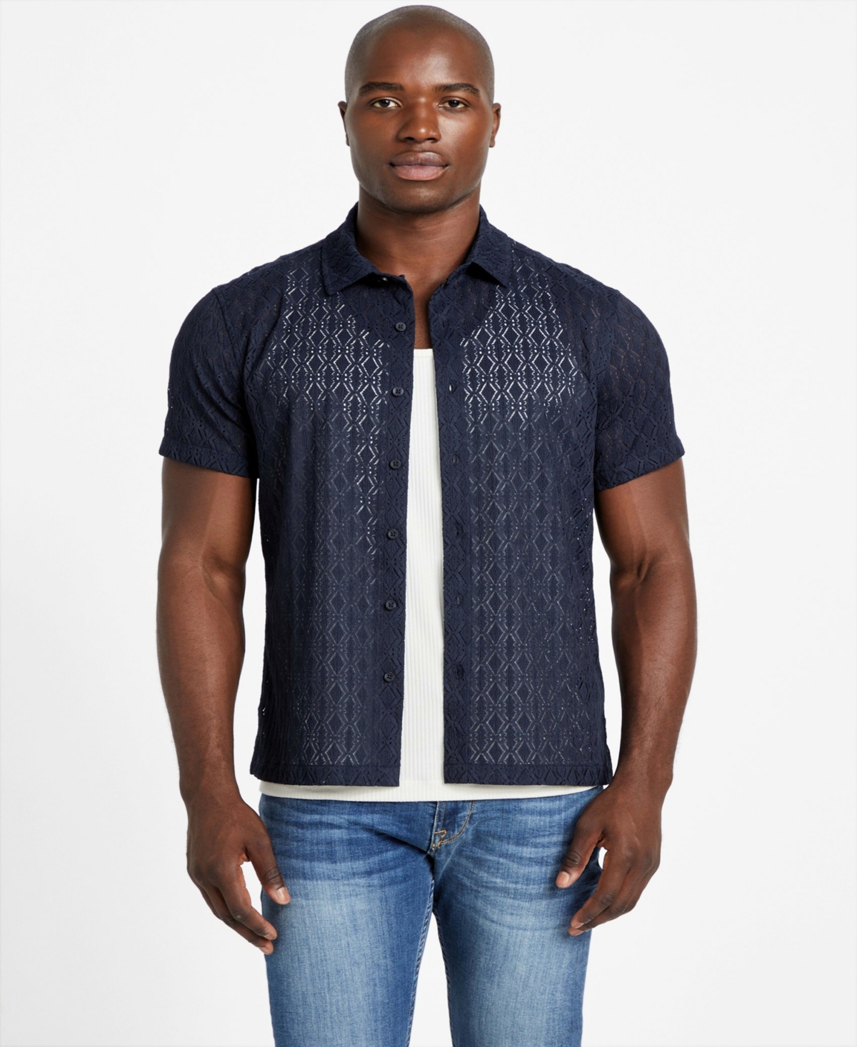 Click here for Guess Mens Reeves Woven Short Sleeve Button-Up Shi... prices