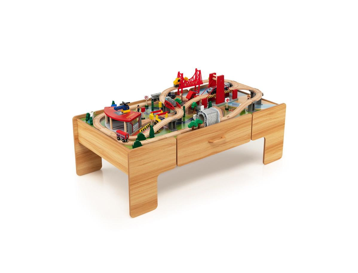 Click here for Kids Double-Sided Wooden Train Table Playset with... prices