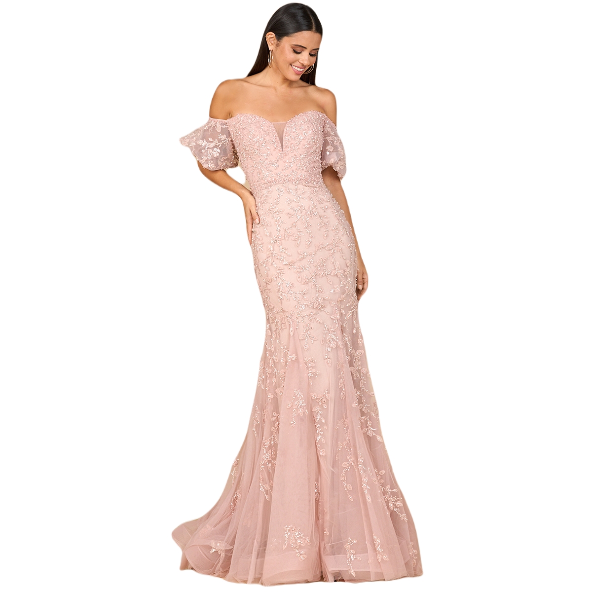 Click here for Lara Lace  Off Shoulder Mermaid Gown - Blush prices
