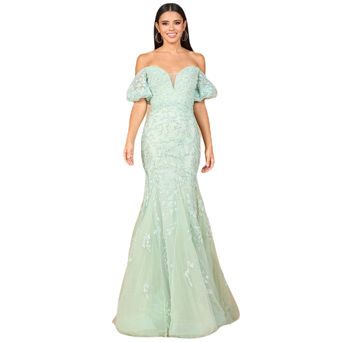 Click here for Lara Lace  Off Shoulder Mermaid Gown - Sage prices
