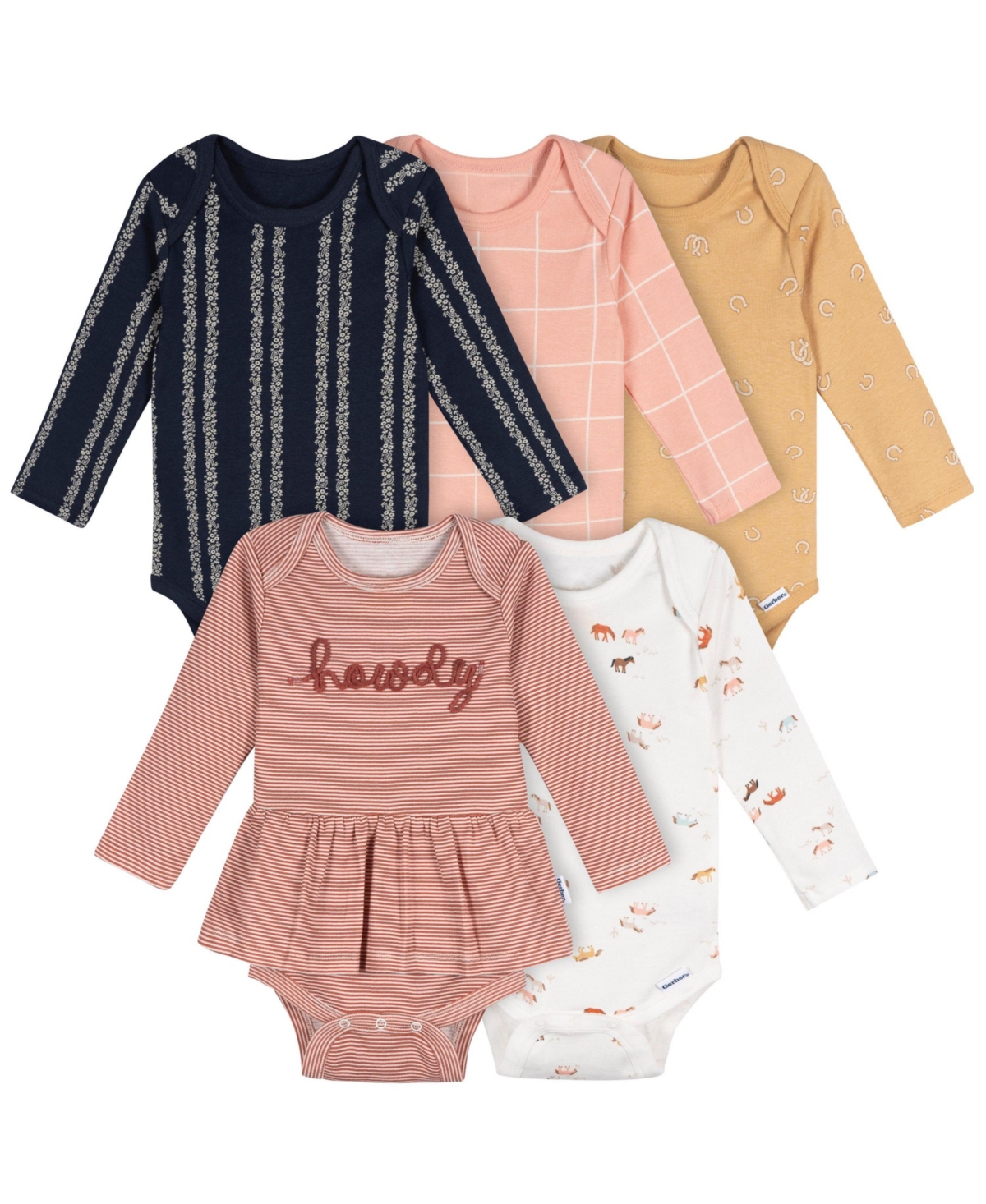 Click here for Gerber Baby Girls 5-Pack Long Sleeve Bodysuits - H... prices